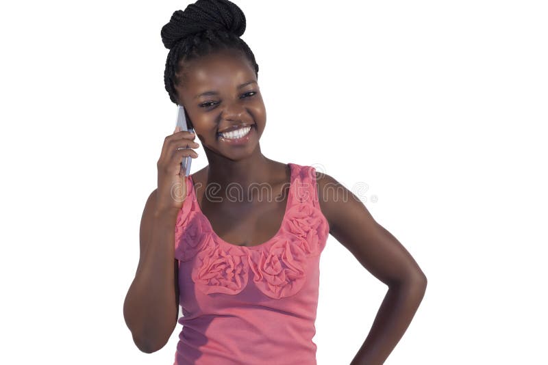 Young African Woman on Mobile Phone Stock Image - Image of pretty ...