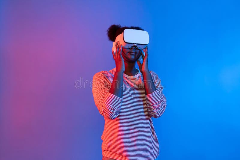 Young African Woman with VR Presentation through Meta Study Online ...