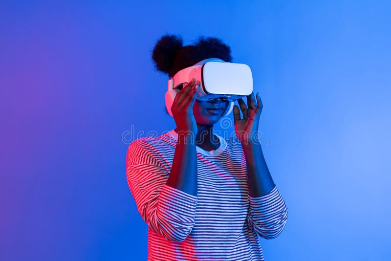 Young African Woman with VR Presentation through Meta Study Online ...