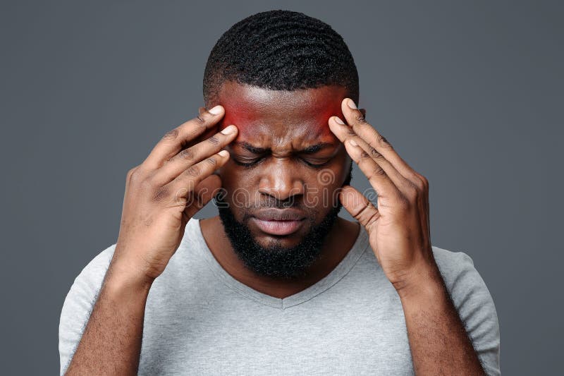 Black Guy Having Headache, Touching His Temples Stock Image - Image of ...