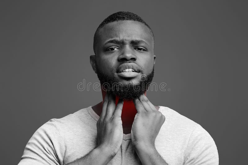 Young Black Guy Suffering from Chronic Pharyngitis Stock Photo - Image ...