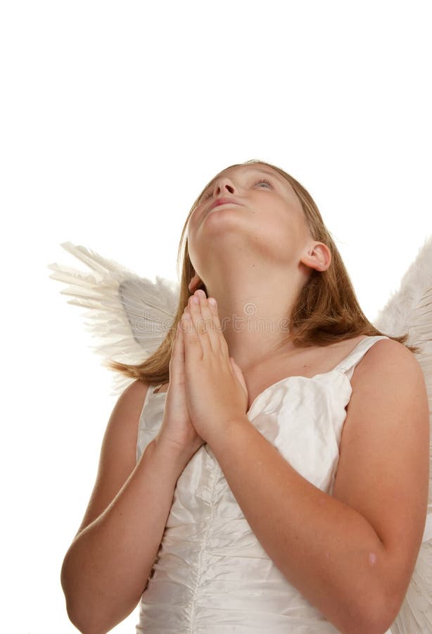 Young Angel Girl Praying on White Stock Photo - Image of female ...