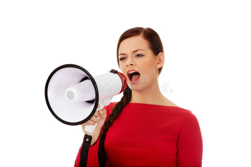 Young Angry Woman Screaming through a Megaphone Stock Photo - Image of ... Young Angry Woman Screaming through a Megaphone Stock Photo - Image of ...