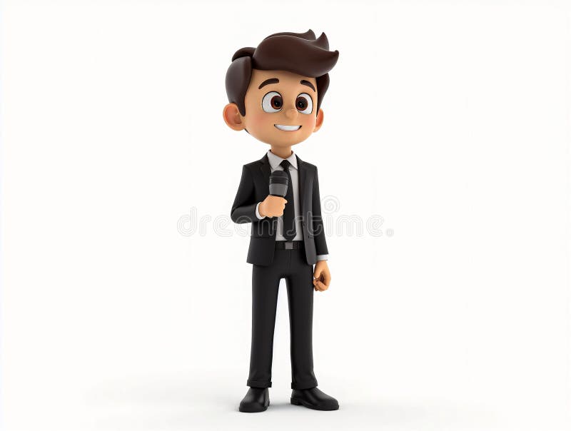Young Animated Character in a Formal Outfit Holding a Microphone with a ...