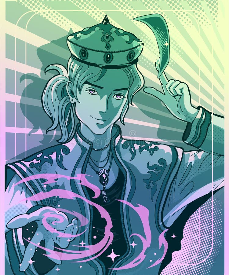 Young Anime Mage, Wizard in Manga and Anime Style. Stock Vector ...