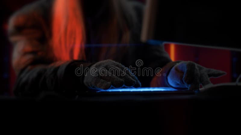 Young Anonymous Hacker Woman. Thief is Stealing Data from Computer or ...