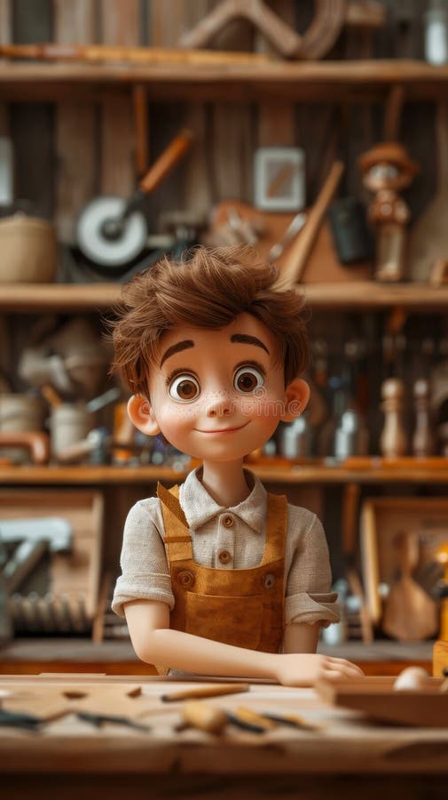 Young Apprentice at the Woodworking Workshop with Tools, Artistic ...