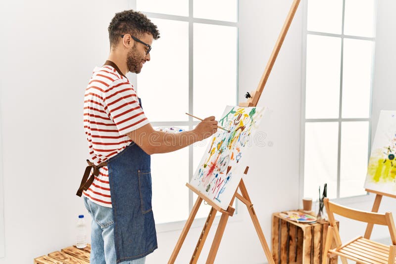 Young Arab Artist Man Smiling Happy Drawing at Art Studio Stock Photo ...