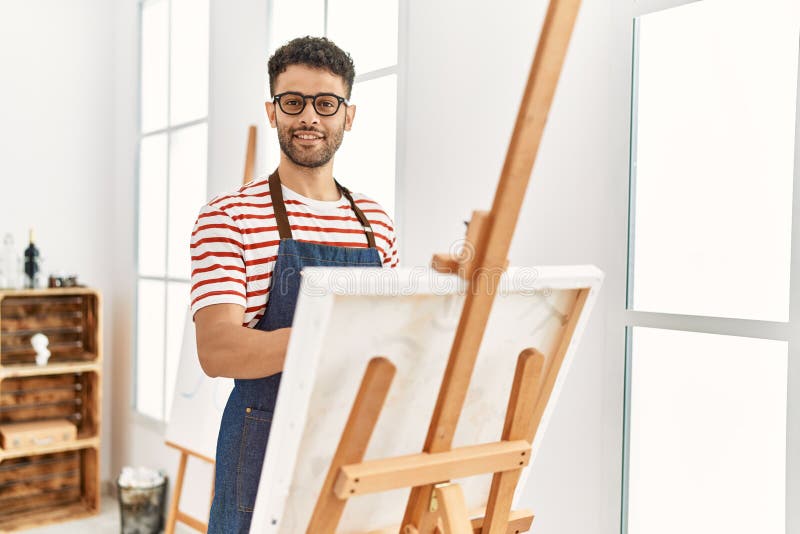 Young Arab Artist Man Smiling Happy Drawing at Art Studio Stock Photo ...
