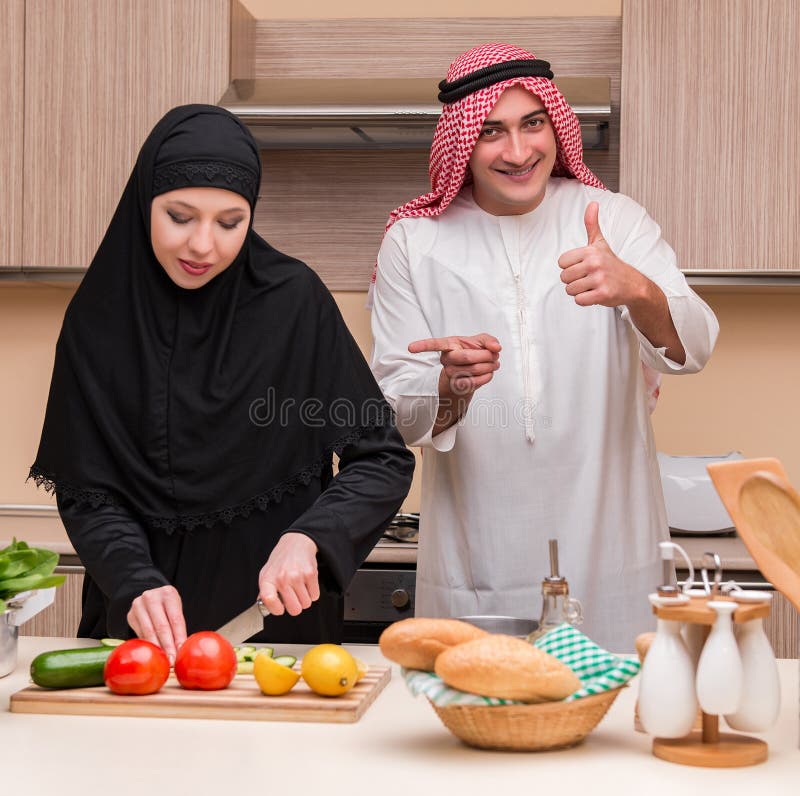 Young Arab Family in the Kitchen Stock Image - Image of dinner, islamic ...
