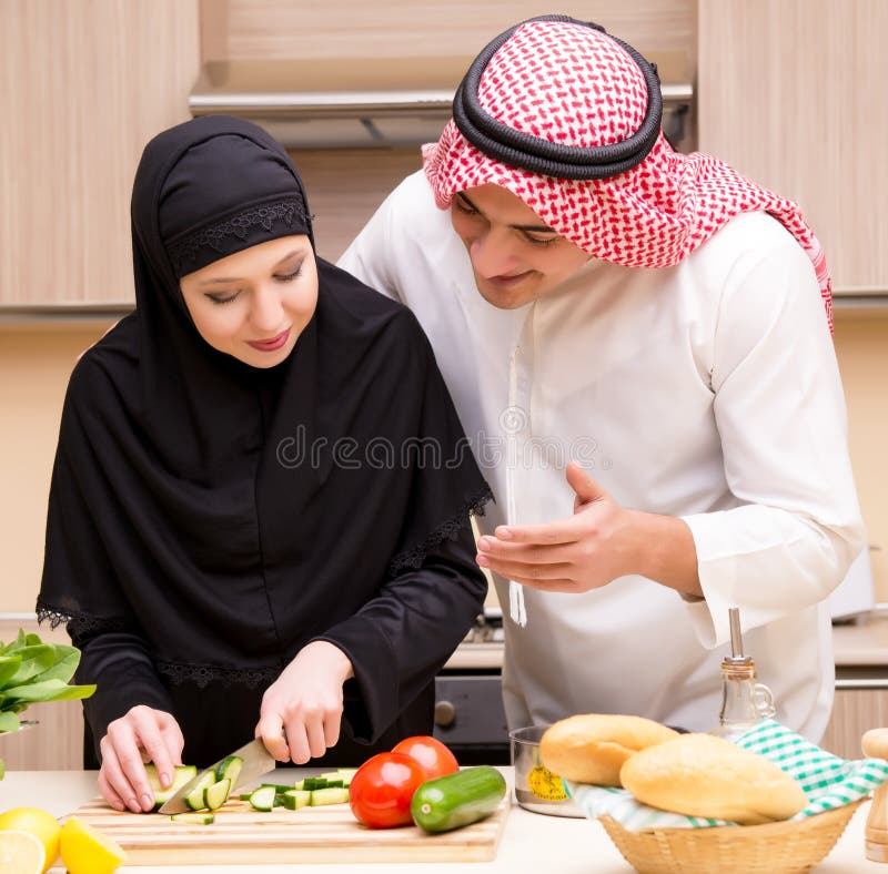 Young Arab Family in the Kitchen Stock Image - Image of arab, arabian ...