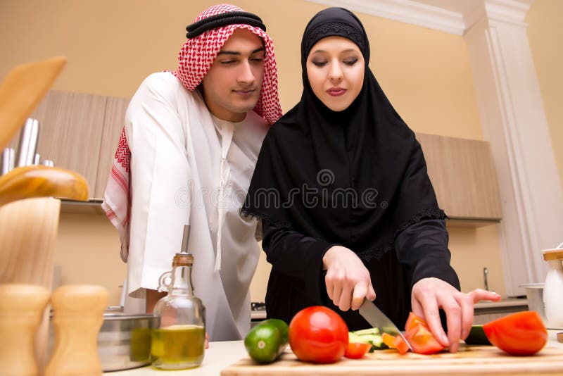 The Young Arab Family in the Kitchen Stock Image - Image of home ...