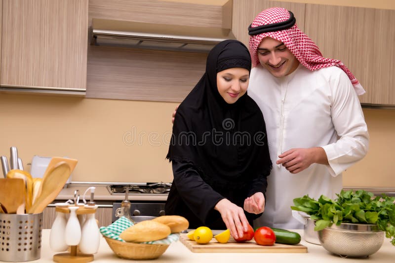 The Young Arab Family in the Kitchen Stock Image - Image of helping ...