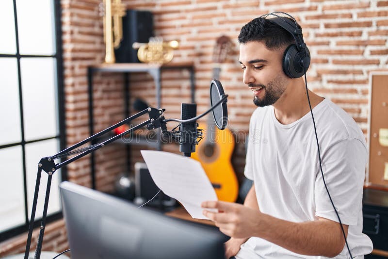 Young Arab Man Artist Singing Song at Music Studio Stock Photo - Image ...