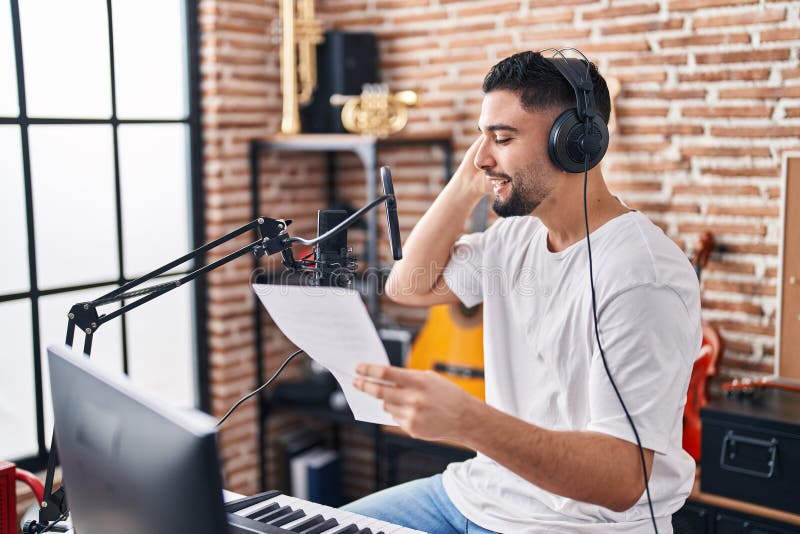 Young Arab Man Artist Singing Song at Music Studio Stock Photo - Image ...