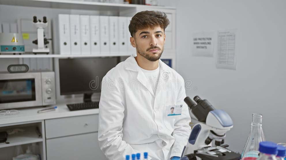 Young Arab Man Scientist Using Microscope at Laboratory Stock Photo ...