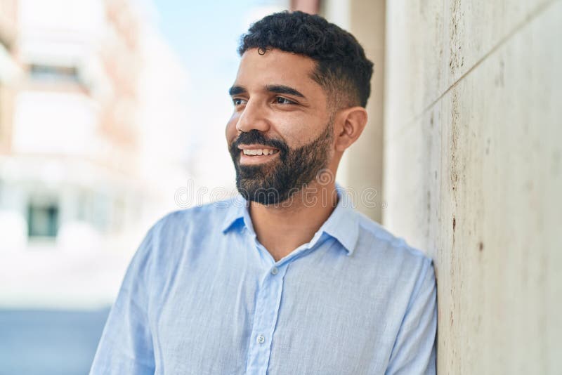 Young Arab Man Smiling Confident Looking To the Side at Street Stock ...