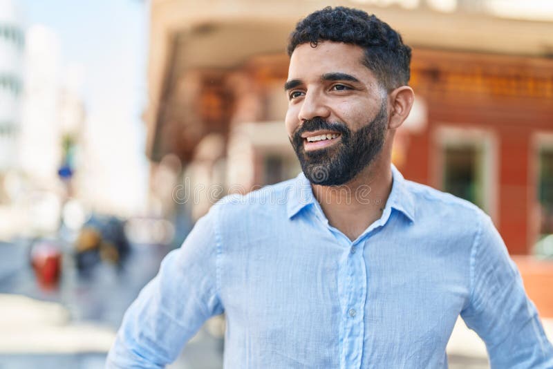 Young Arab Man Smiling Confident Looking To the Side at Street Stock ...