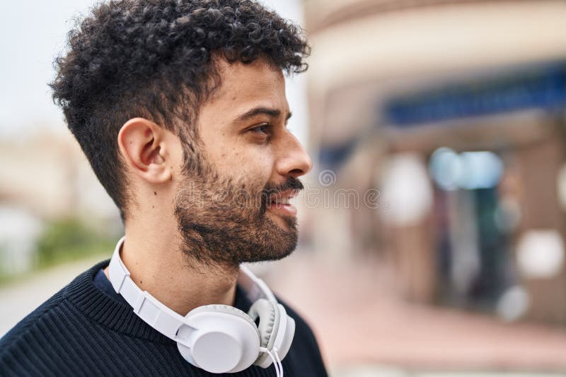 Young Arab Man Smiling Confident Standing at Street Stock Image - Image ...
