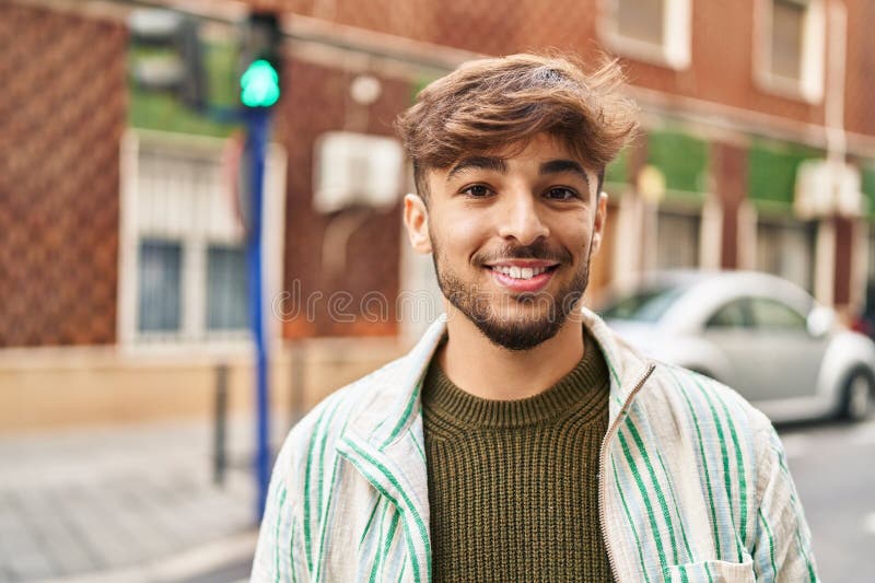 Young Arab Man Smiling Confident Standing at Street Stock Photo - Image ...