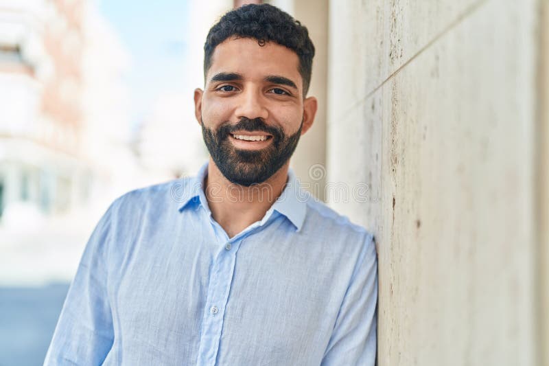 Young Arab Man Smiling Confident Standing at Street Stock Image - Image ...
