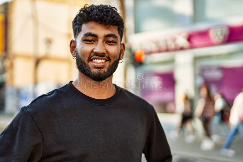 Young Arab Man Smiling Confident at Street Stock Photo - Image of ...