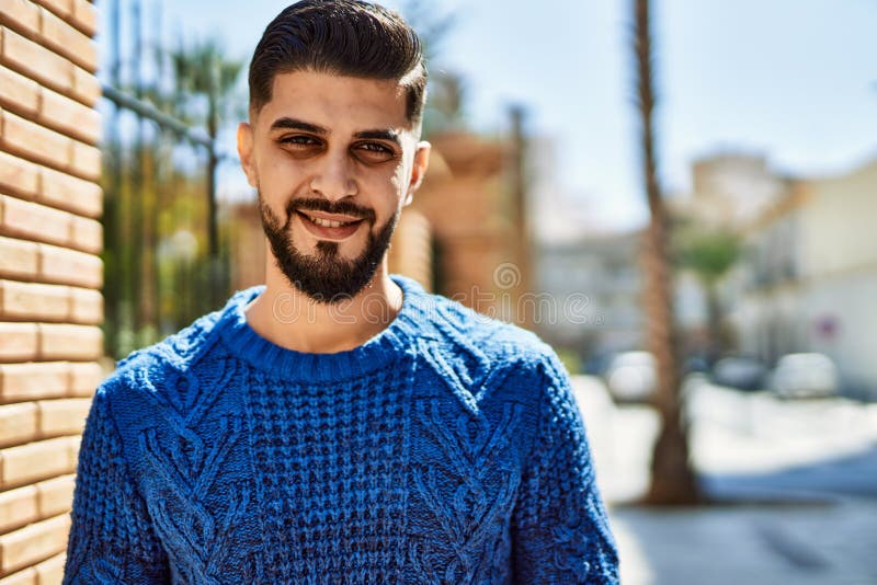 Young Arab Man Smiling Confident at Street Stock Image - Image of laugh ...