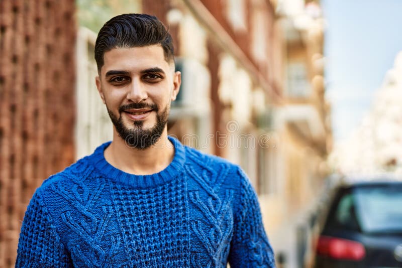 Young Arab Man Smiling Confident at Street Stock Photo - Image of east ...