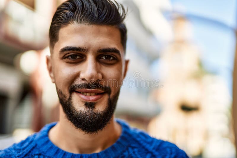 Young Arab Man Smiling Confident at Street Stock Image - Image of happy ...