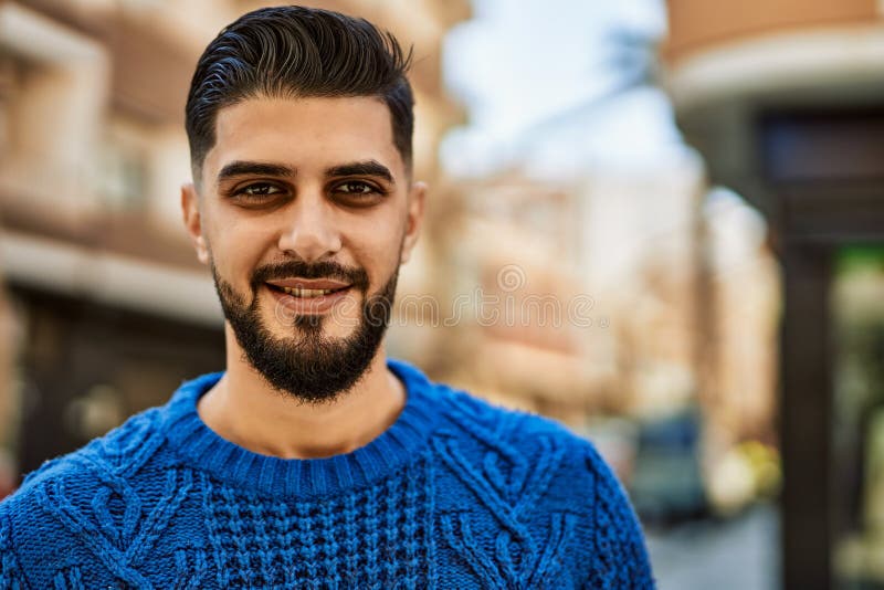 Young Arab Man Smiling Confident at Street Stock Photo - Image of cool ...
