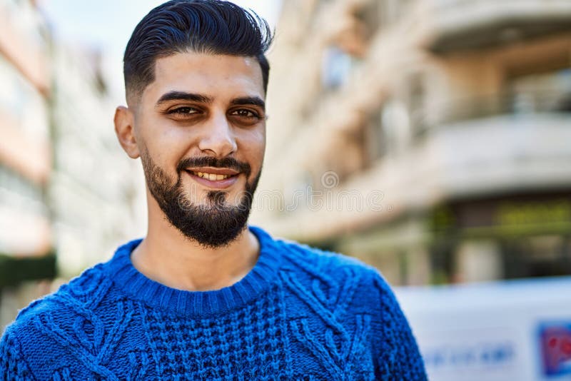 Young Arab Man Smiling Confident at Street Stock Photo - Image of ...