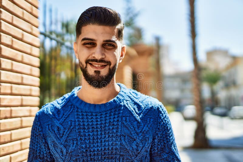Young Arab Man Smiling Confident at Street Stock Image - Image of enjoy ...