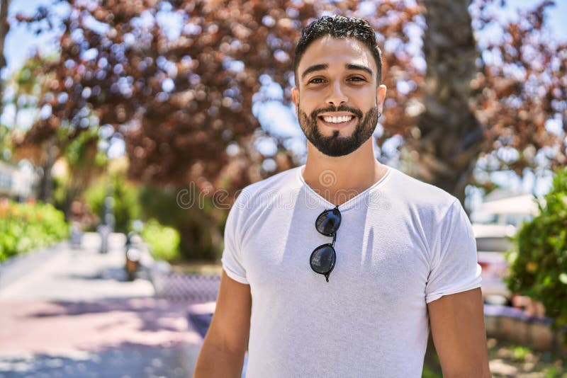 Young Arab Man Smiling Happy Standing at the City Stock Image - Image ...