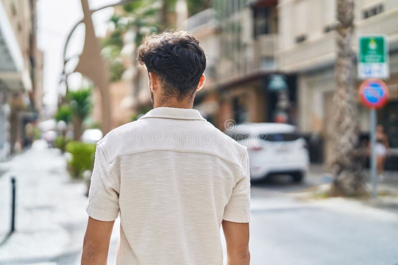 Young Arab Man Standing on Back View at Street Stock Photo - Image of ...