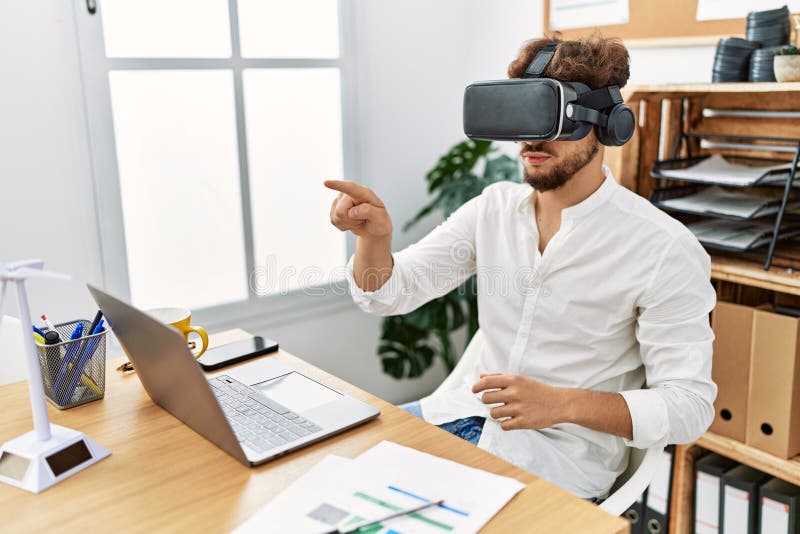 Young Arab Man Using Vr Goggles Working at Office Stock Photo - Image ...