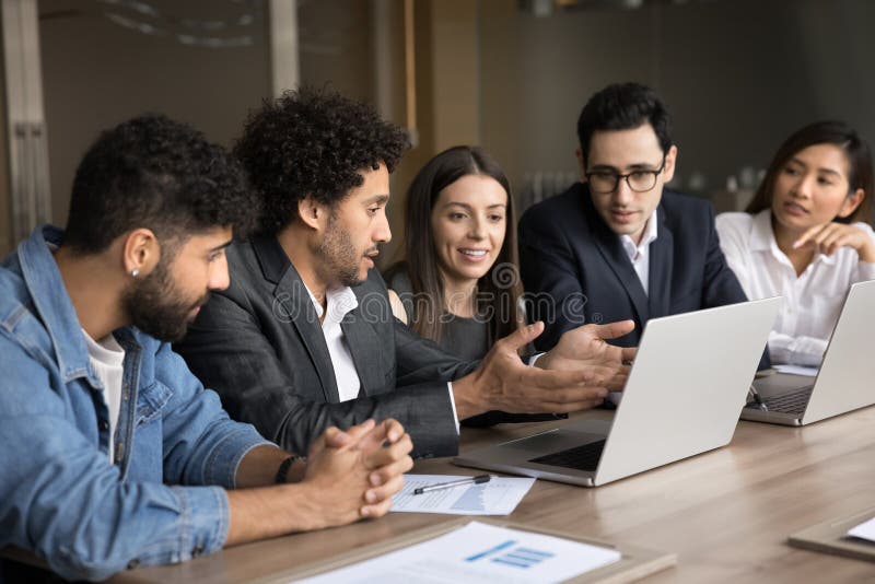 Young Arab Project Manager Man Presenting Creative Ideas To Team Stock ...