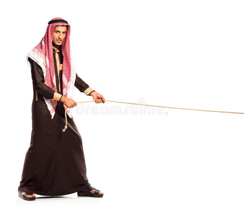 The Arab Man Pulling Rope in Tug of War Concept Stock Image - Image of ...