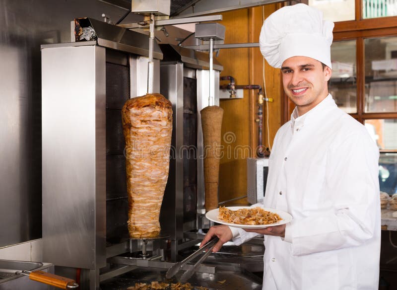 Young Arabian Cook Posing Near Meat for Kebab Stock Image - Image of ...