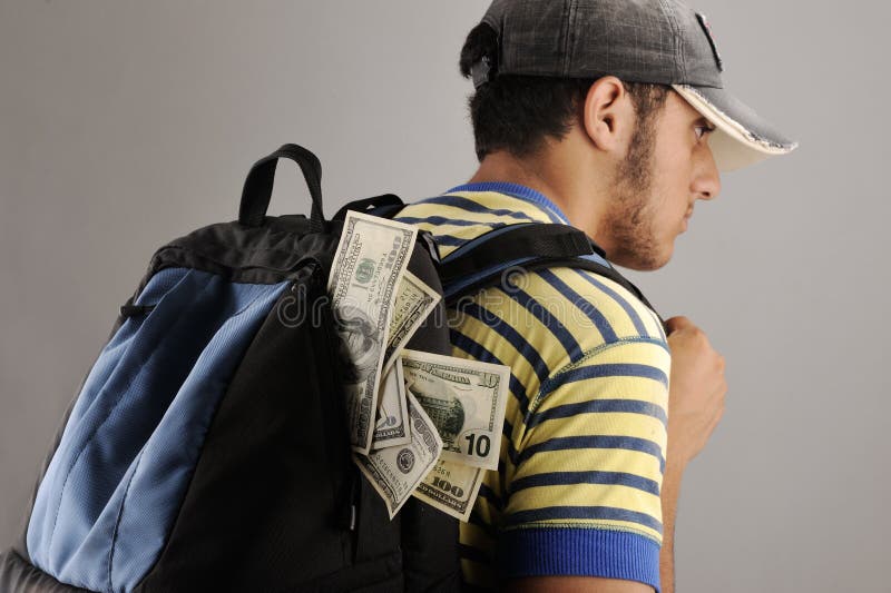 Young Arabic Man with Backpack with Money Stock Photo - Image of ...