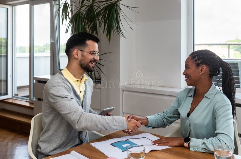 Young Architect Consulting Project with Client. Interior Designer ...