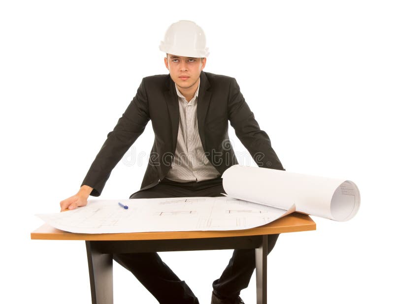 Young Architect Sitting at a Table with a Plan Stock Photo - Image of ...