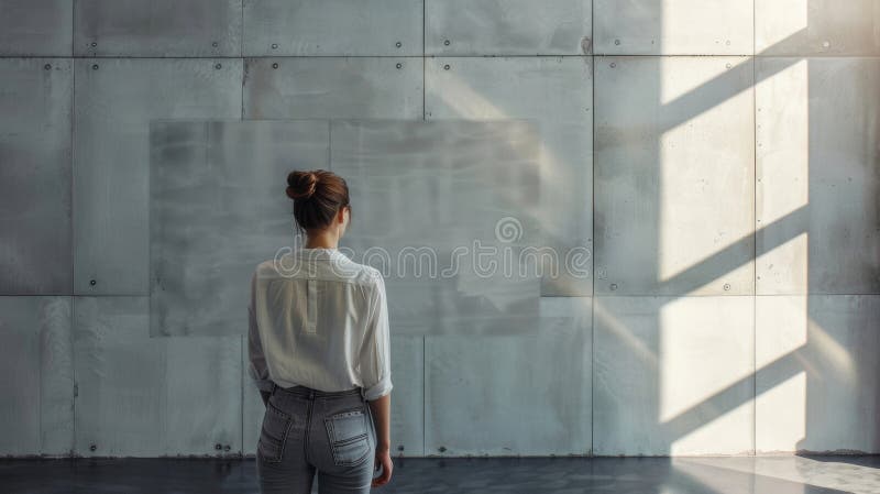 A Young Architect Standing in Front of a Blank Wall Swiping through ...