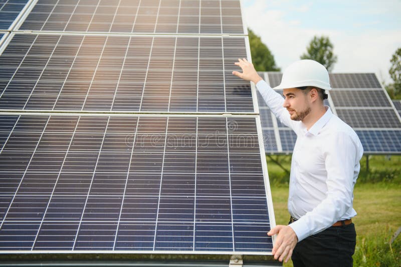 Young Architect Standing by Solar Panels Stock Image - Image of person ...