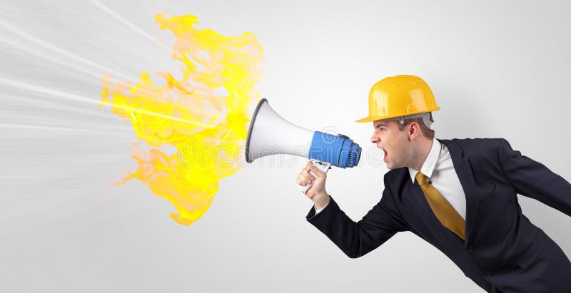 Young Architect Yelling with Megaphone Stock Image - Image of engineer ...