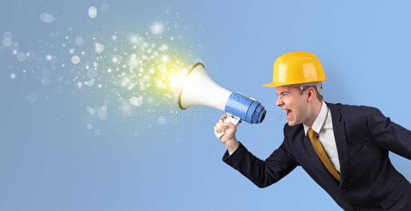 Young Architect Yelling with Megaphone Stock Photo - Image of engineer ...
