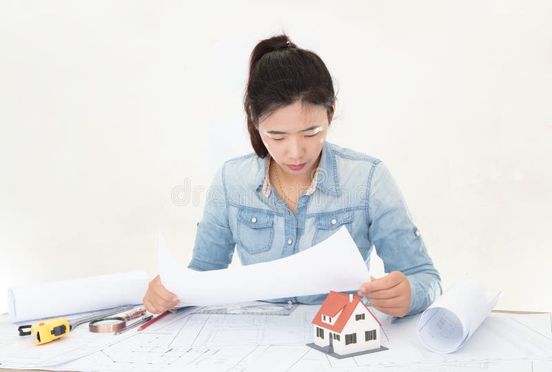 Young Architects Carefully Check Construction Drawings Stock Photo ...