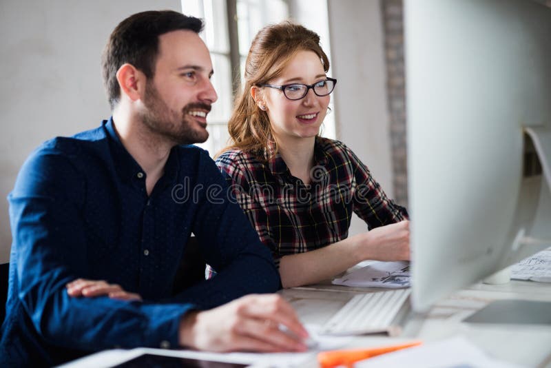 Young Architects Working on Project in Office Stock Image - Image of ...