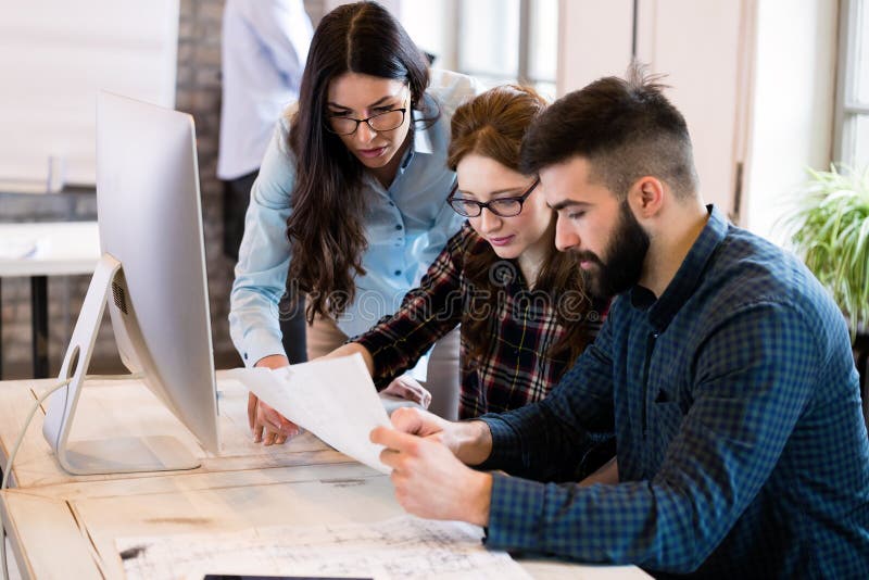 Young Architects Working on Project in Office Stock Image - Image of ...