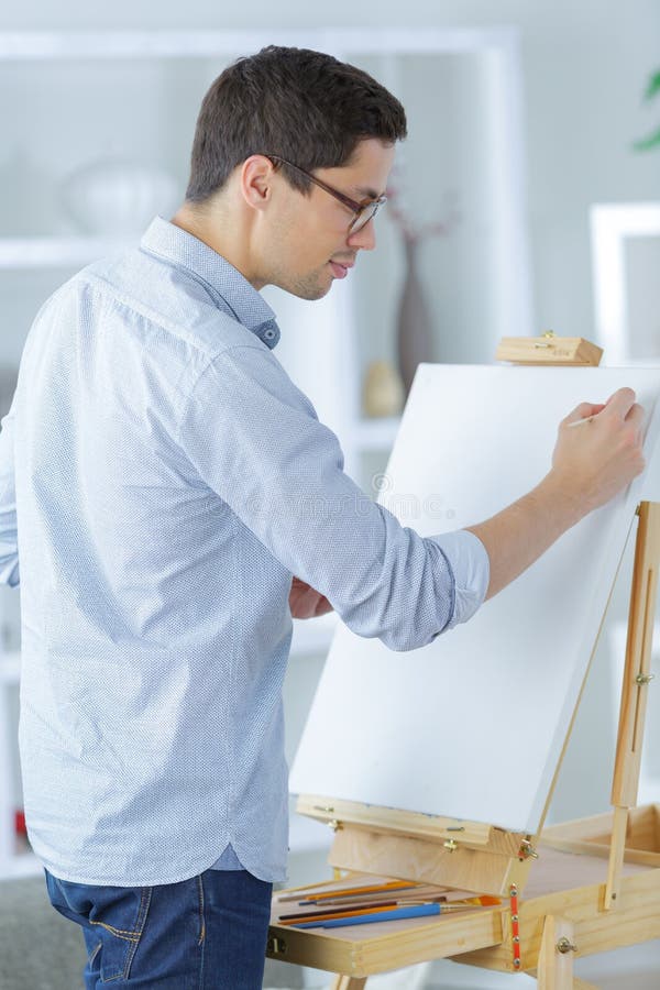 Young Artist with Brush and Palette Going To Paint Stock Image - Image ...