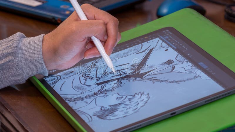 Young Artist Drawing Digital Art on IPad Editorial Stock Image ...